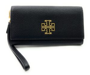 tory burch britten flap envelope leather wallet (black)