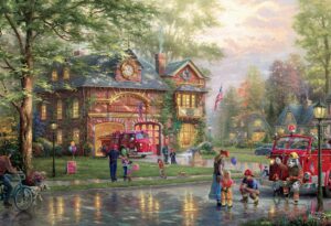 ceaco - thomas kinkade - hometown firehouse - 2000 piece jigsaw puzzle