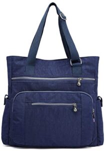 nawoshow women canvas tote bag waterproof nylon multi pocket shoulder bags work bag teacher purse and handbags (a-dark blue)