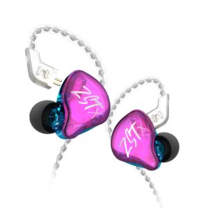 kz zst x in-ear monitors, upgraded dynamic hybrid dual driver zstx earphones, hifi stereo iem wired earbuds/headphones with detachable cable for musician audiophile (without mic, purple)