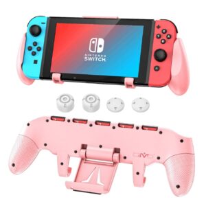 switch pink grip compatible with nintendo switch, oivo ergononmic hand grip, upgraded with adjustable stand for nintendo switch- pink