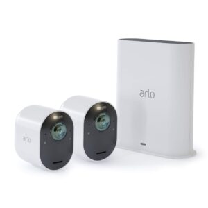 arlo ultra - 4k uhd wire-free security 2 camera system | indoor/outdoor with color night vision, 180° view, 2-way audio, spotlight, siren | compatible with alexa and homekit | (vms5240) (renewed)