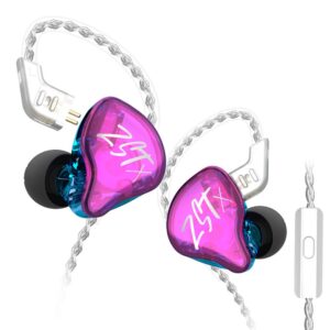 kinboofi kz zstx in ear headphone, 1ba 1dd hifi earphone with hybrid driver high fidelity sound iem headset with detachable cable (with microphone, purple)