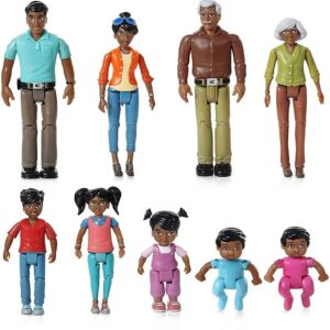 beverly hills doll collection sweet li'l family african american dollhouse people set of 9 action figure set - grandpa, grandma, mom, dad, sister, brother, toddler, twin boy & girl