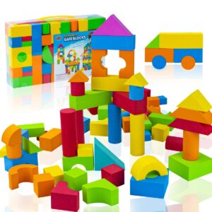 unih foam building blocks for toddlers 1-3, soft stacking toys for 1 2 3 4 year old boys girls, kids stackable block set (94 pcs)