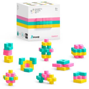 pixio sweet - tiny magnetic blocks building toy in the pixel art style with free app - 5/16" plastic cubes with 6 magnets inside - open ended toy - creativity toy for ages 6+ - 60pcs