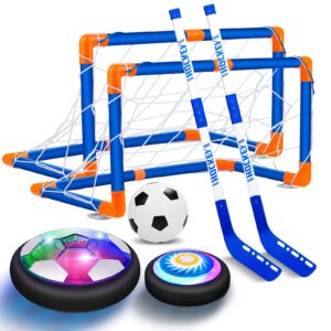 oaso kids toys hover hockey soccer ball set with 3 goals, rechargeable floating air soccer ball with led light and foam bumper, indoor outdoor sports games toys gifts for boys girls aged 3 4 5 6-12