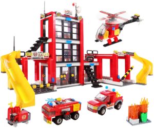 896 pieces city fire station stem building blocks set, fire truck, helicopter, vehicle, creative fire rescue toy, baseplates storage box, roleplay parent-child playset, gift for kids boys girls 6-12