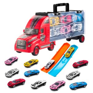 taodudu toddler toys cars kids truck transport cars boys gift for ages 3-8 year old,transport cars carrier set with 12 die-cast vehicles