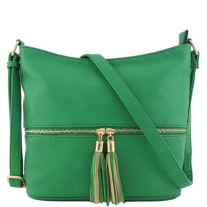 fashionpuzzle lightweight tassel zipper bucket crossbody bag (kelly green) one size