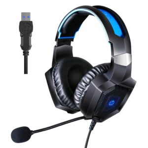 hp stereo gaming headset pc over ear headphones 7.1 surround sound with mic for pc/mac/laptop gamer headset with noise cancelling mic comfortable design and led lights