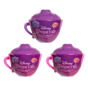 disney princess mini teacup capsule plushie, 3-pack set, collectible mini plushie, styles may vary, kids toys for ages 3 up by just play