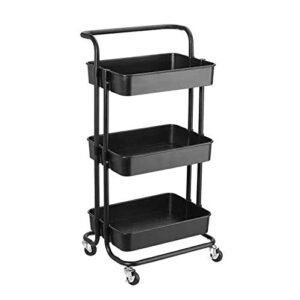 xgatml ala7 3-tier rolling utility cart with roller wheels service cart with handle mobile storage organizer for kitchen, bathroom, office, coffee bar(black)