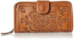 womens wallet, purse, genuine leather, clutch, billfold, embossed, trifold ladies wallet, checkbook holder, cash, coins, gift for mom, gift for wife, brown