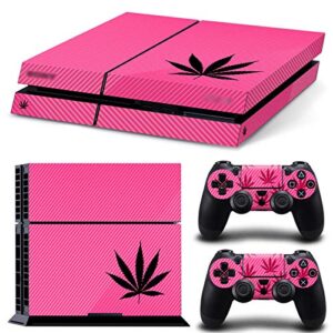 zoomhitskins compatible for ps 4, rose weed pink herb leaf black carbon pot happy cool 420, durable & fit vinyl, made in the usa