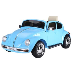 aosom licensed volkswagen beetle electric kids ride-on car 6v battery powered toy with remote control music horn lights mp3 for 3-6 years old blue