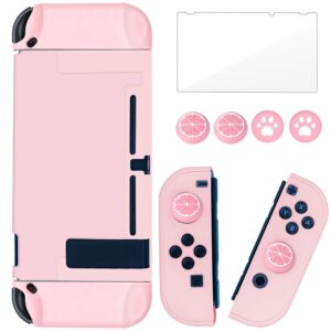 brhe protector case for nintendo switch cover case with glass screen protector, anti-scratch shock-absorption grip cover-pink