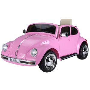 aosom licensed volkswagen beetle electric kids ride-on car 6v battery powered toy with remote control music horn lights mp3 for 3-6 years old pink