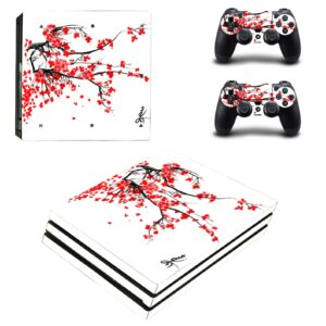 compatible with ps4 pro skin for console and controllers by zoomhitskins, japanese cherry blossom red leave sakura leaf flower, durable, made in the usa