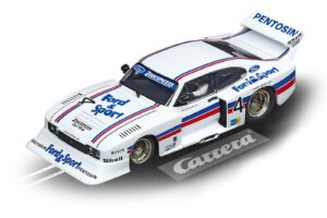 carrera 30926 ford capri zakspeed turbo lili reisenbichler no. 4 1:32 scale digital slot car racing vehicle for carrera digital slot car race tracks, white, blue, red