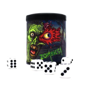 luck lab zombies dice cup including 5 dice - red velvet interior for quiet shaking - use for zombie dice liars dice rfp yahtzee board games, black