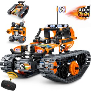 aohu remote controlled stem building kit for kids age 8-12, 3in1 tracked rc racer sets car tank robot toys gifts for boys, girls 9 10 11 13 14 15 years and up (392 pieces)