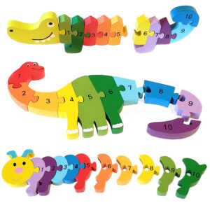 animal wooden puzzles for toddlers - colors and counting building toys and toddler games | montessori toys wood blocks with storage box and learning activities ebook - 3 piece