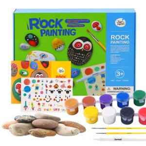 rock painting for arts & crafts; 12 non-toxic fun colors; 2 brushes; 10 rocks to inspire creativity and more; great as kids gift;