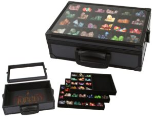 forged dice co. dice display case and rolling tray with 3 removable divided dice trays - storage box holds up to 720 metal or plastic polyhedral dice sets - great for dice collectors or rpg d&d games