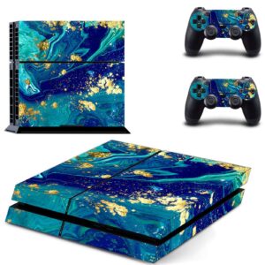 zoomhitskins compatible for ps 4, gold golden dore aqua space galaxy comet nugget marble gem, durable & fit vinyl, made in the usa