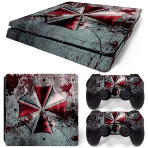 zoomhitskins compatible with ps4 slim skin, resident umbrella silver red nightmare, durable & fit, 3m vinyl, made in the usa