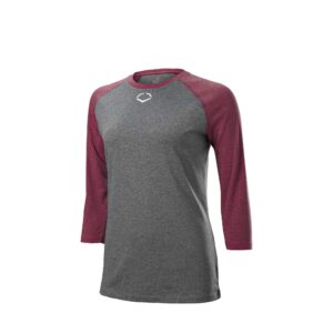 evoshield women's standard poly/cotton mid sleeve shirt, charcoal/maroon heather, l