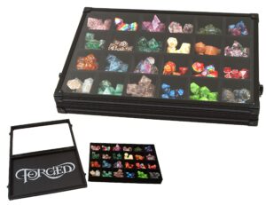 forged dice co. dice display case and rolling tray with removable divided dice tray - storage box holds up to 240 metal or plastic polyhedral dice sets - great for dice collectors or rpg d&d games