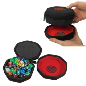 geekon protective dice case with foam padding and nesting felt dice tray for board games and rpgs - holds up to 75 dice! (black)