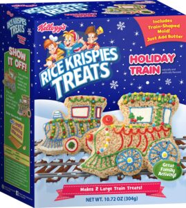 rice krispies treats holiday train kit - christmas themed rice krispy treats kit - makes 2 large trains - includes train-shaped mold - perfect activity for families