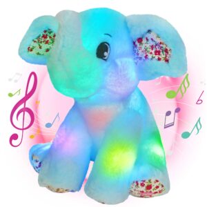 bstaofy 12‘’ musical light up elephant plush toy floppy led stuffed animals lullabies nightlight bedtime for kids birthday valentines for toddlers, blue