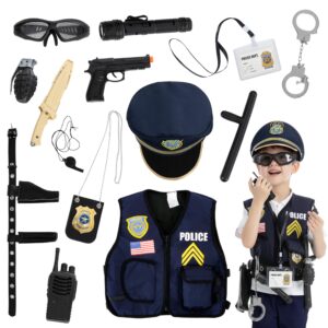 joyin 14 pcs police pretend play toys hat and uniform outfit for halloween dress up party, police officer costume, role-playing