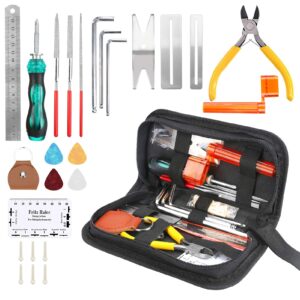 number-one guitar repair tool kit 26pcs guitar maintenance kit with wire plier string organizer fingerboard protector hex wrenches files string action ruler spanner wrench for guitar ukulele banjo