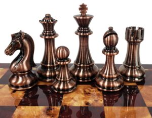 large 4 3/8 inch king copper & gold finish staunton chess men set no board