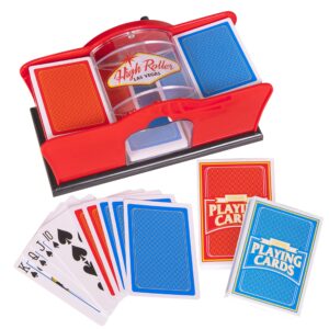 crazy games 2 deck manual card shuffler with hand crank for blackjack, uno, poker, rummy, pokemon cards | easy to use card mixer machine with 2 free decks