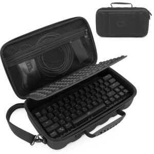 casematix 60% keyboard case for 61 key mechanical keyboards up to 11.5" - protective hard shell travel case with shoulder strap, padded divider and accessory storage, black