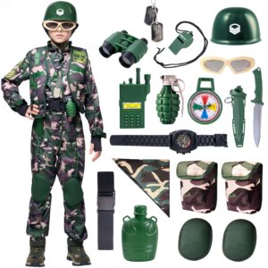 spooktacular creations kids army special forces costume, camo trooper costume outfit for kids, halloween dress up, role-playing, and carnival cosplay (medium (8-10 yr))