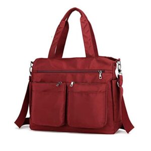 crossbody bags for women, nylon purse with multi pockets large shoulder bags handbags for travel & work & daily use -wine red