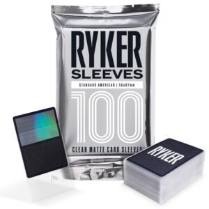 ryker sleeves standard american size - trading card, card game sleeves and board game sleeves (100 qty, clear, 56x87 mm)