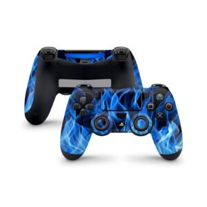 zoomhitskins compatible with ps4 controller skin, blue flames fire black gloss inferno aqua art, durable, 3m vinyl, made in the usa