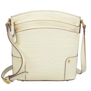 ainifeel women's patent leather triple zip pocket crossbody bag genuine leather shoulder bags (medium, off white)