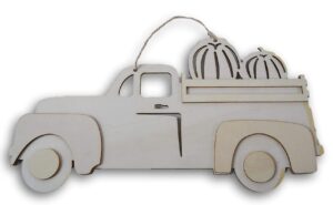 daisy crafts truck with pumpkins shaped layered wood cutout mini plaque sign - 12 inches x 6.5 inches