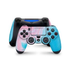 zoomhitskins compatible with ps4 controller skin, pink pastel baby blue texture marble pale rose, durable, 3m vinyl, made in the usa