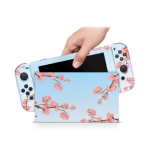 zoomhitskins compatible with switch skin cover blurry opal asia coral rossy pink japan nature leave pink romantic 3m vinyl decal sticker wrap, made in the usa