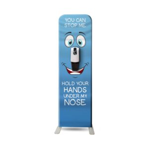 bannerbuzz hand sanitizer automatic dispenser floor stand kit touchless machine hold your hands fabric banner+ stand for hospital, home, school, office - 2 x 6.5 ft (single side graphic print)